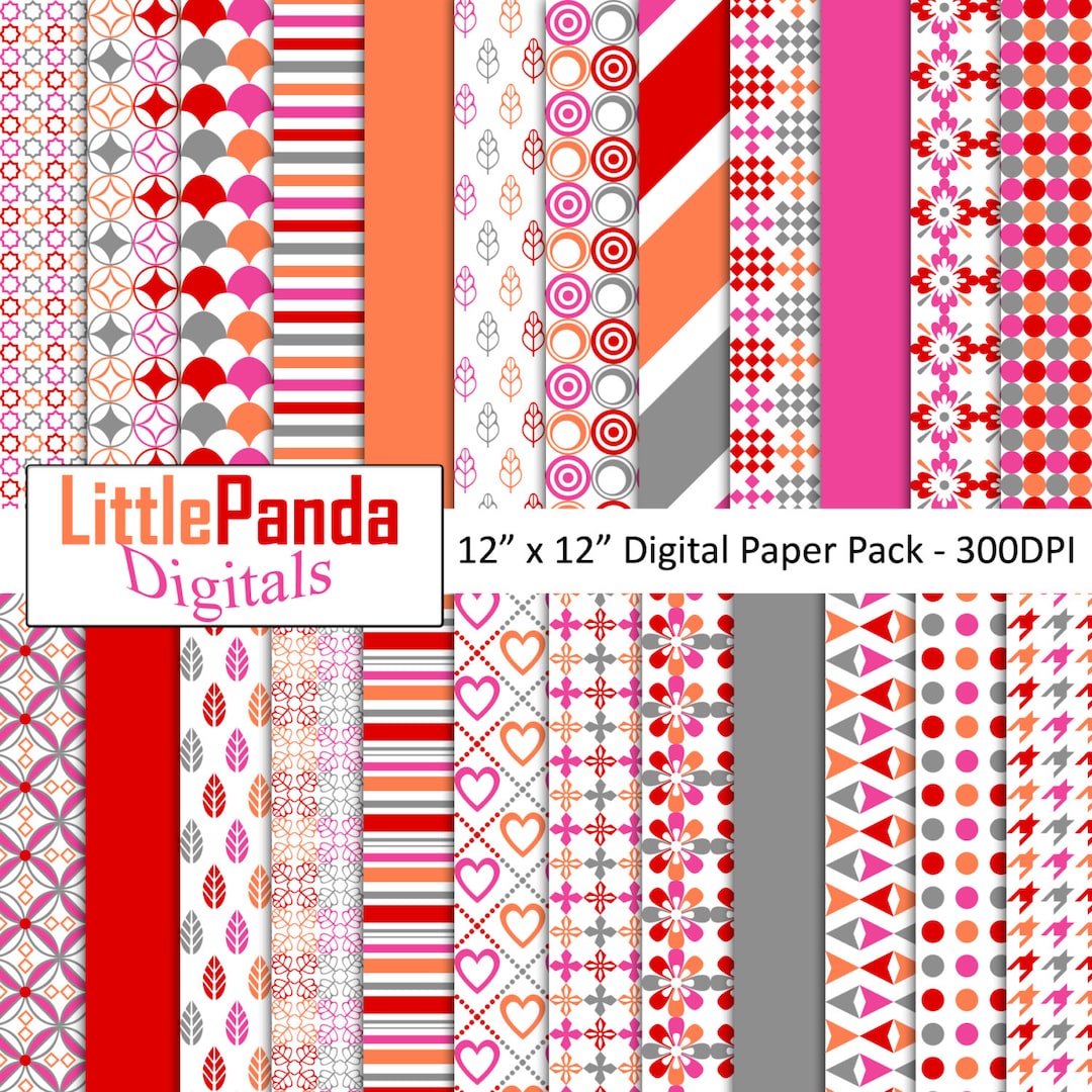 Coral Pink Red Gray Digital Paper, Scrapbook Papers, Background ...