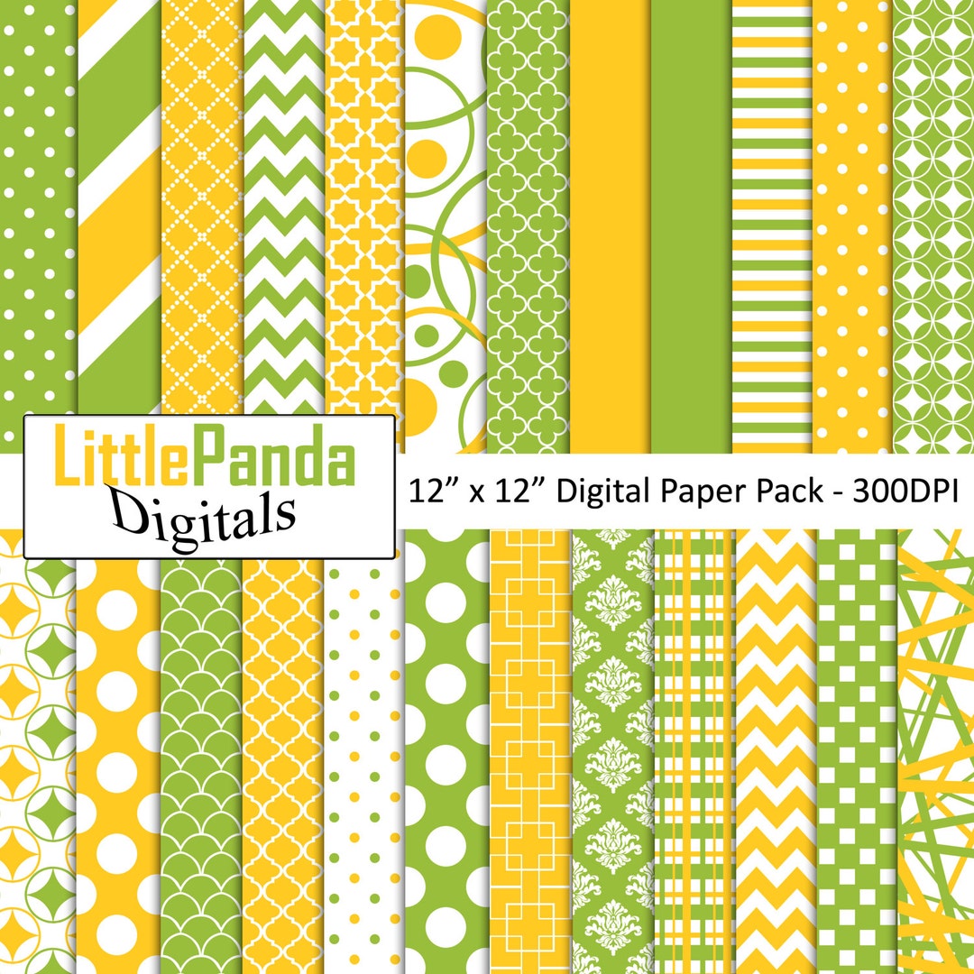 Green and Yellow Digital Paper, Scrapbook Papers, Wallpaper, Background ...