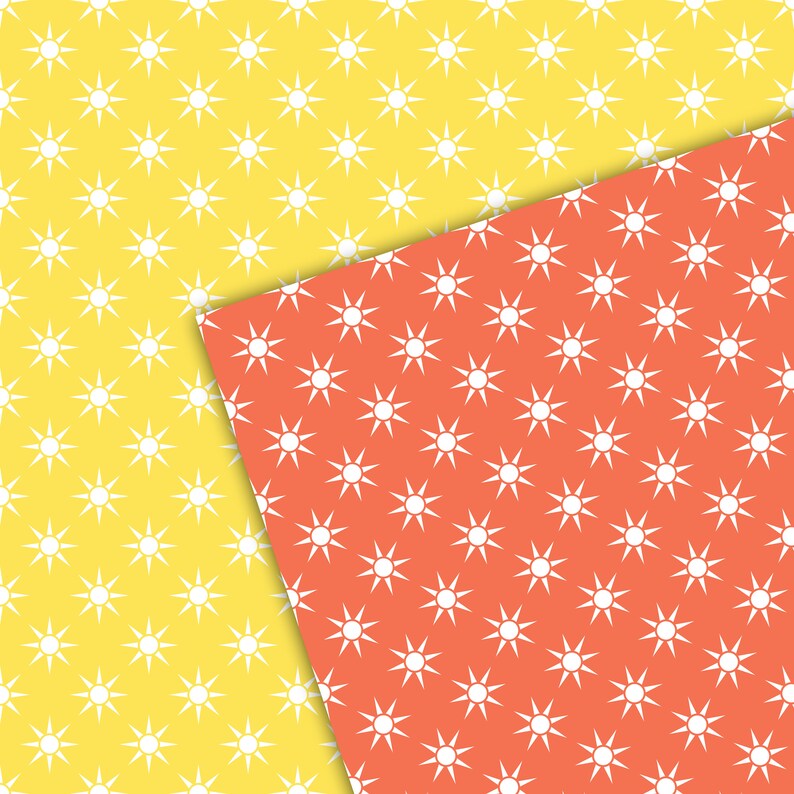 Sun Digital Paper, Sun Pattern, Sunset Scrapbook Paper, Sunshine, Sun ...