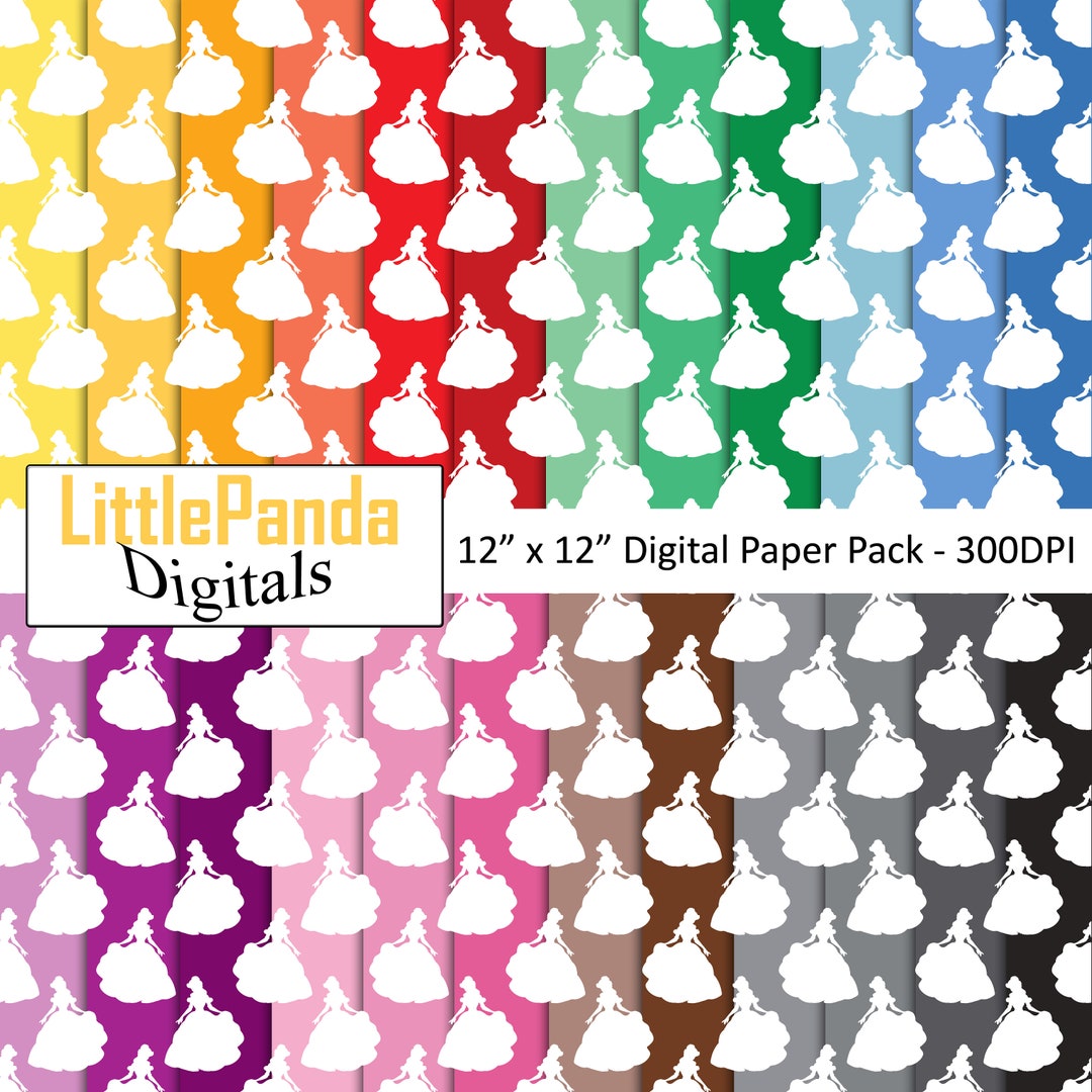 Princess Belle Scrapbook Paper Princess Digital Paper Rainbow Colors ...