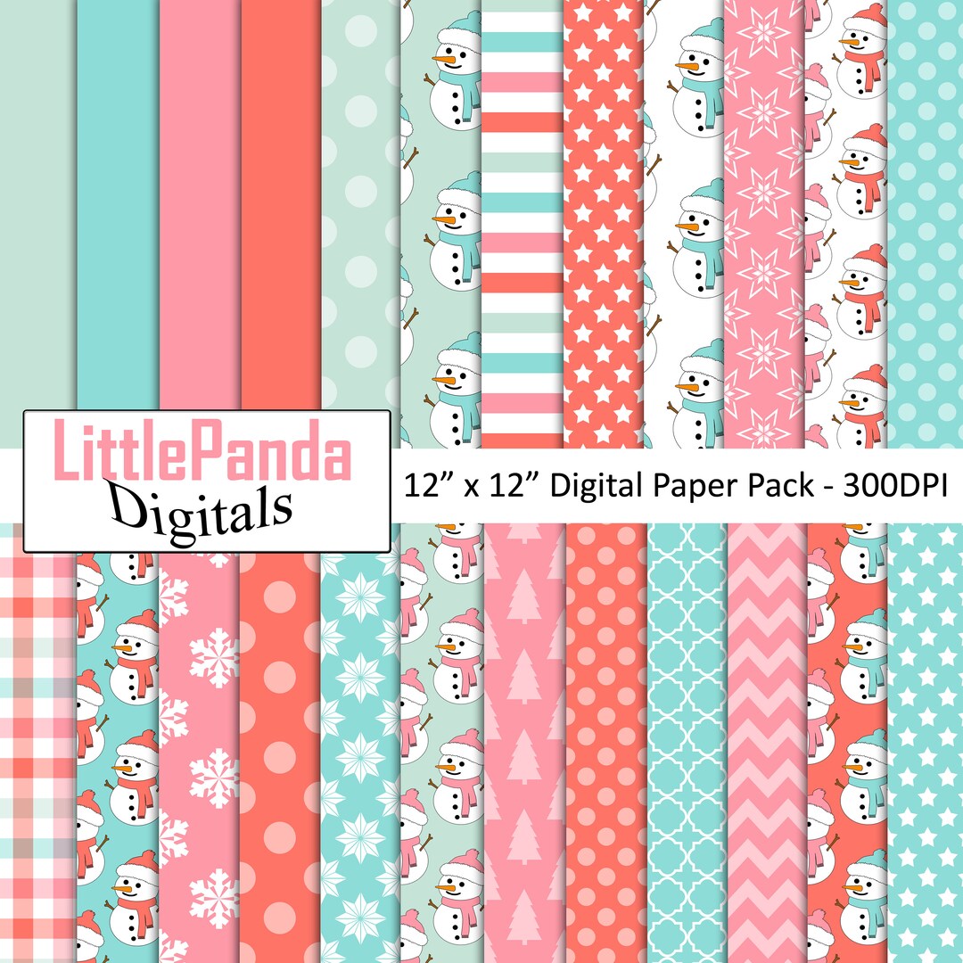 Christmas Digital Paper Snowflake Patterns Snowman Plaid Winter Holiday ...