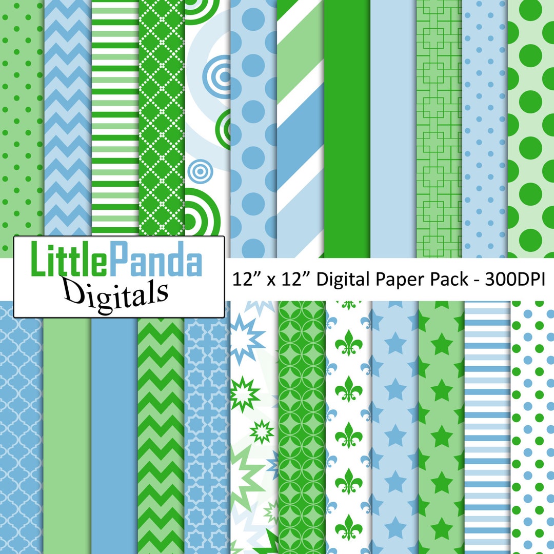Green and Blue Digital Paper, Scrapbook Papers, Wallpaper, Background ...