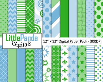 Blue and Green Patterns, 20 Digital Papers 12“x12“, Photoshop Pattern ...