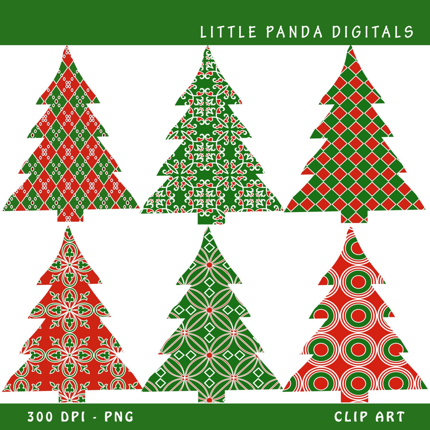 Christmas Tree Digital Clip Art Embellishments - Personal and ...