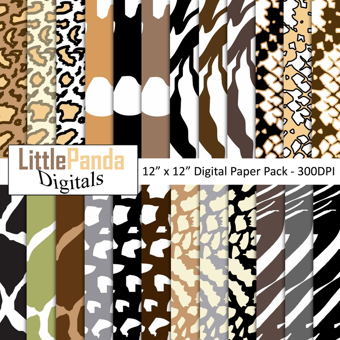 Safari Digital Paper, Jungle Scrapbook Paper, Animal Skin Patterns ...