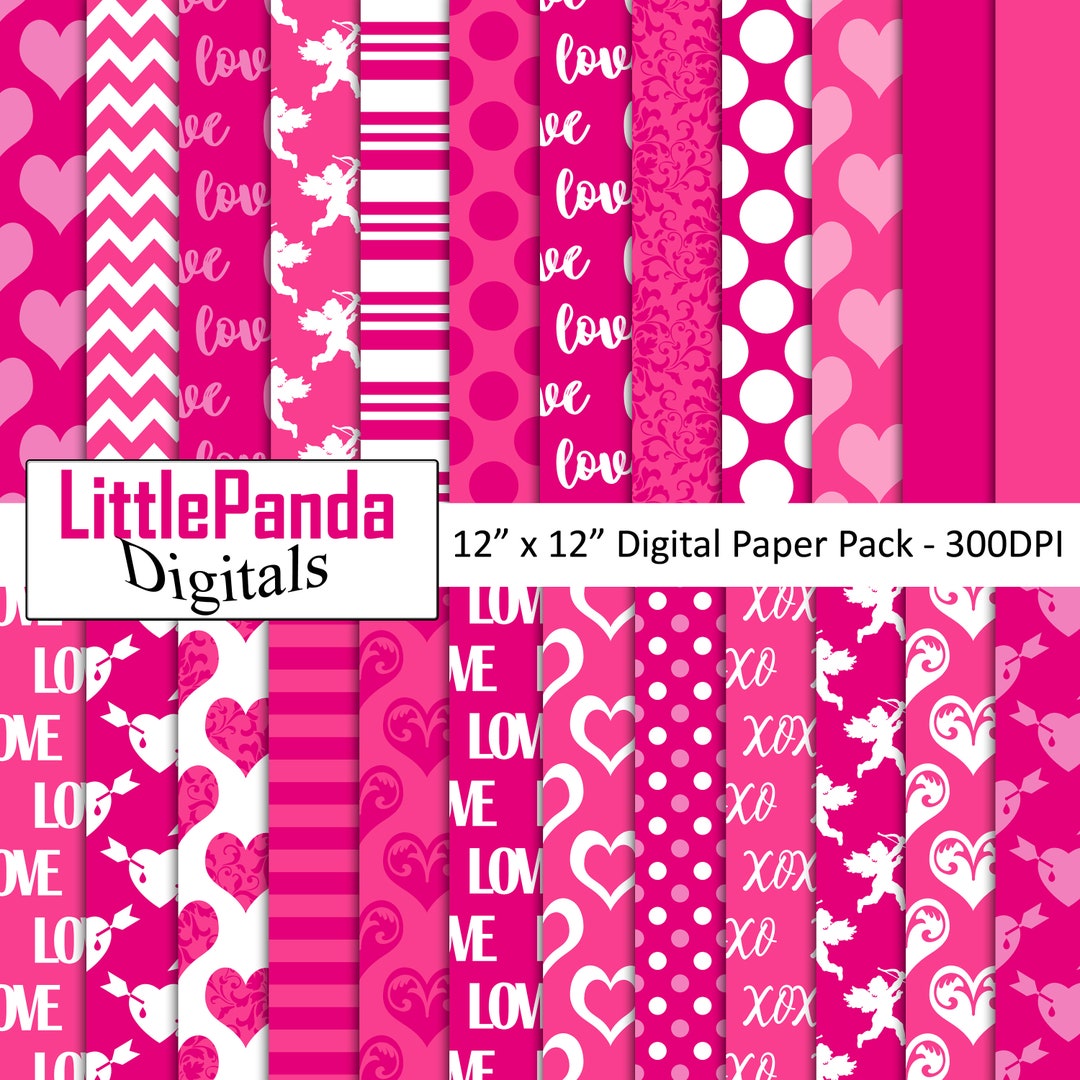 Valentine's Day Digital Paper Love Scrapbook Paper Valentine Pattern ...