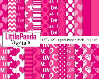 Valentine's Day Digital Paper Love Scrapbook Paper | Etsy