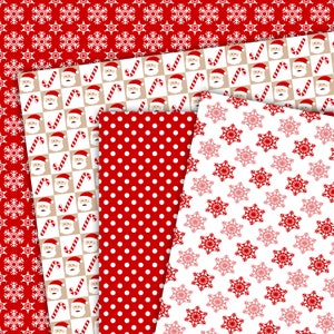 Santa Digital Paper, Snowflake, Plaid, Winter, Candy Cane, Christmas ...