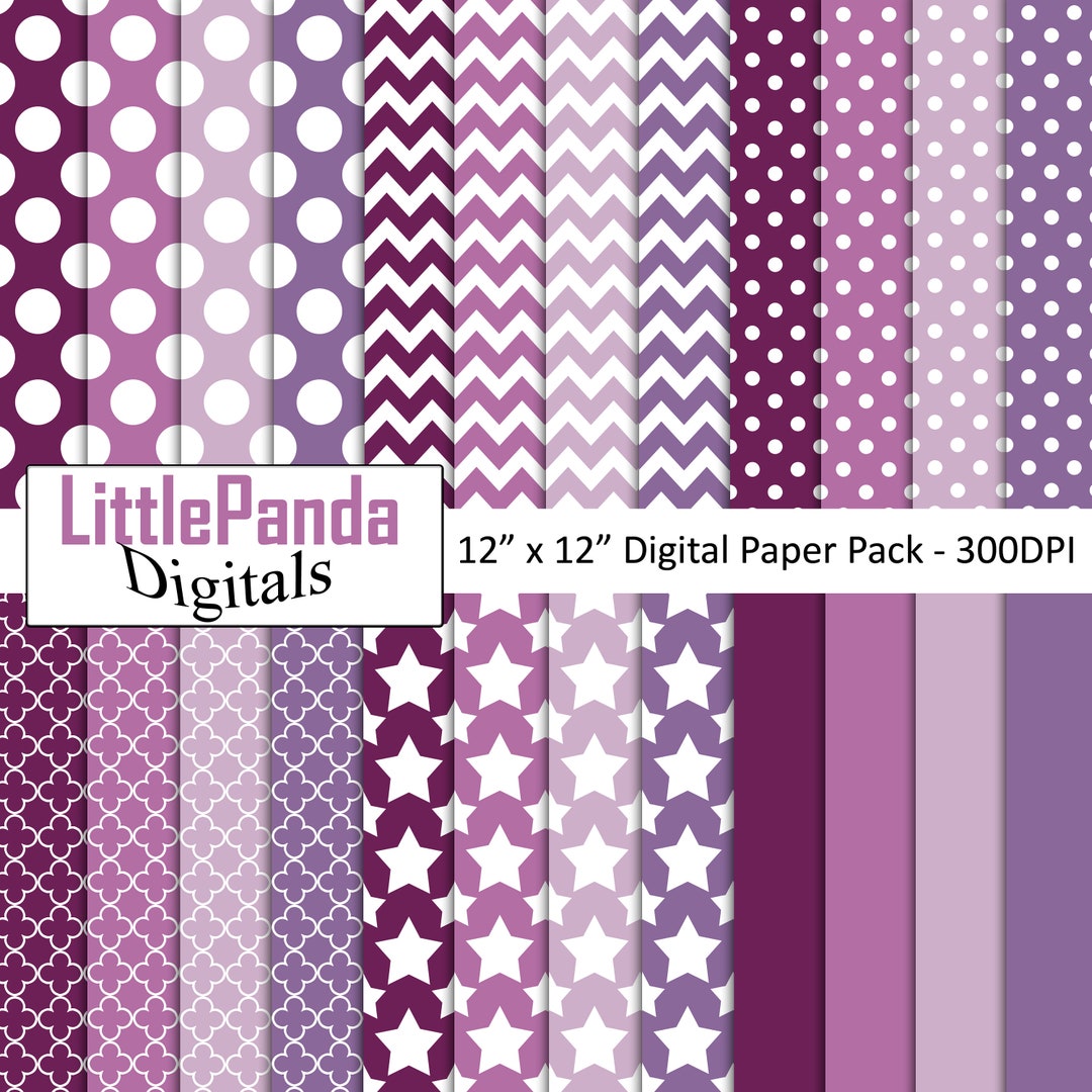 Shades of Purple Digital Paper, Polka Dots, Chevron, Quatrefoil, Stars ...