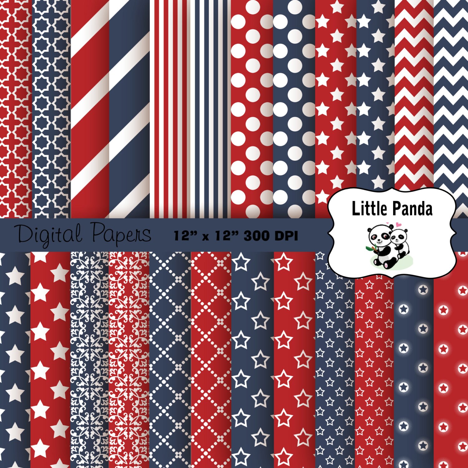 4th of July Digital Paper Pack 24 Jpg Files 12 X 12 - Instant Download ...