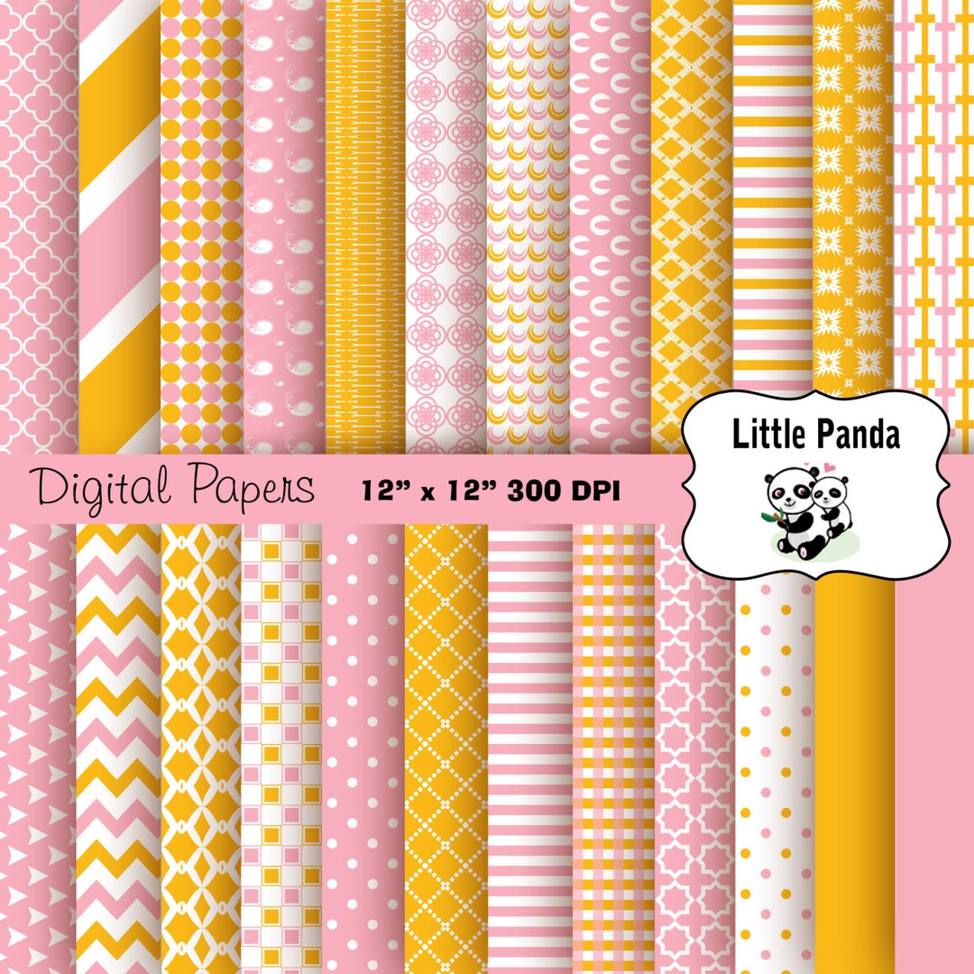 Pink and Yellow Digital Paper Pack, Scrapbook Papers, 24 Jpg Files 12 X ...