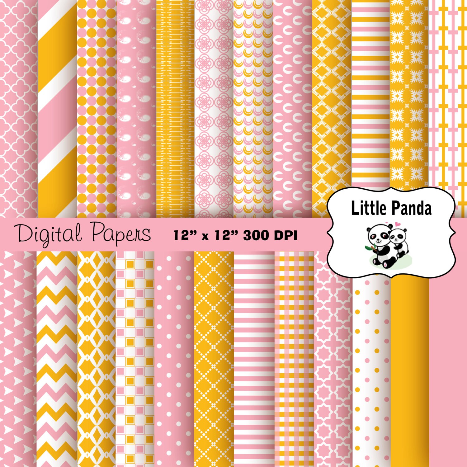 Pink and Yellow Digital Paper Pack Scrapbook Papers 24 Jpg | Etsy