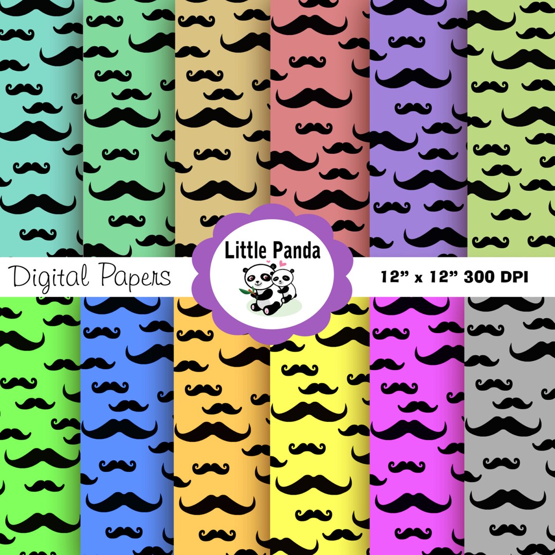 Mustache Digital Paper Pack, Commercial Use, Personal Use, 12 Jpg Files ...