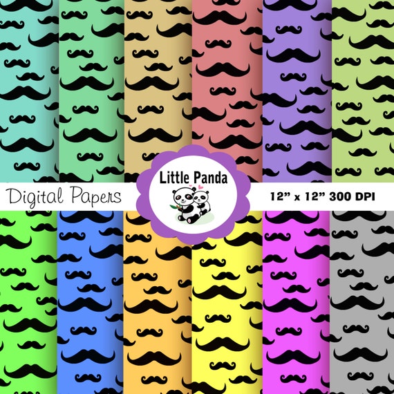 Mustache Digital Paper Pack Commercial Use Personal Use 12 | Etsy