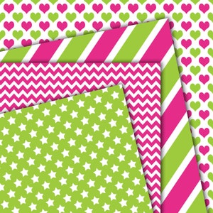 Pink and Lime Green Digital Paper, Scrapbook Papers, Wallpaper ...