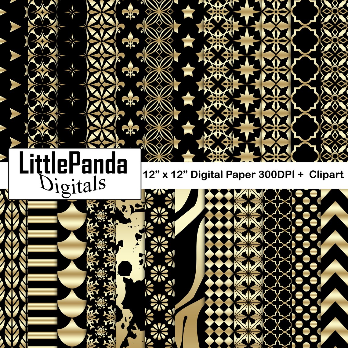 Black and Gold Digital Paper Scrapbook Paper Polka Dots | Etsy