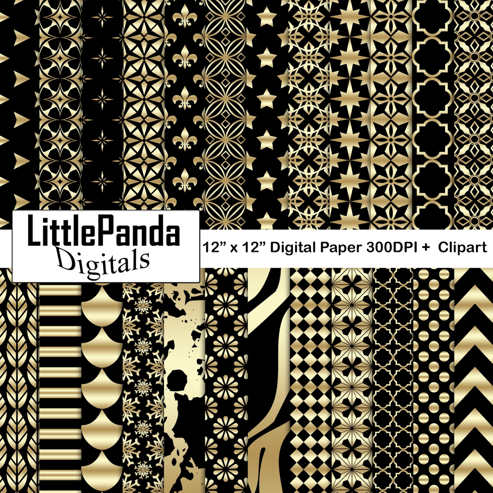 Black and Gold Digital Paper Scrapbook Paper Polka Dots | Etsy