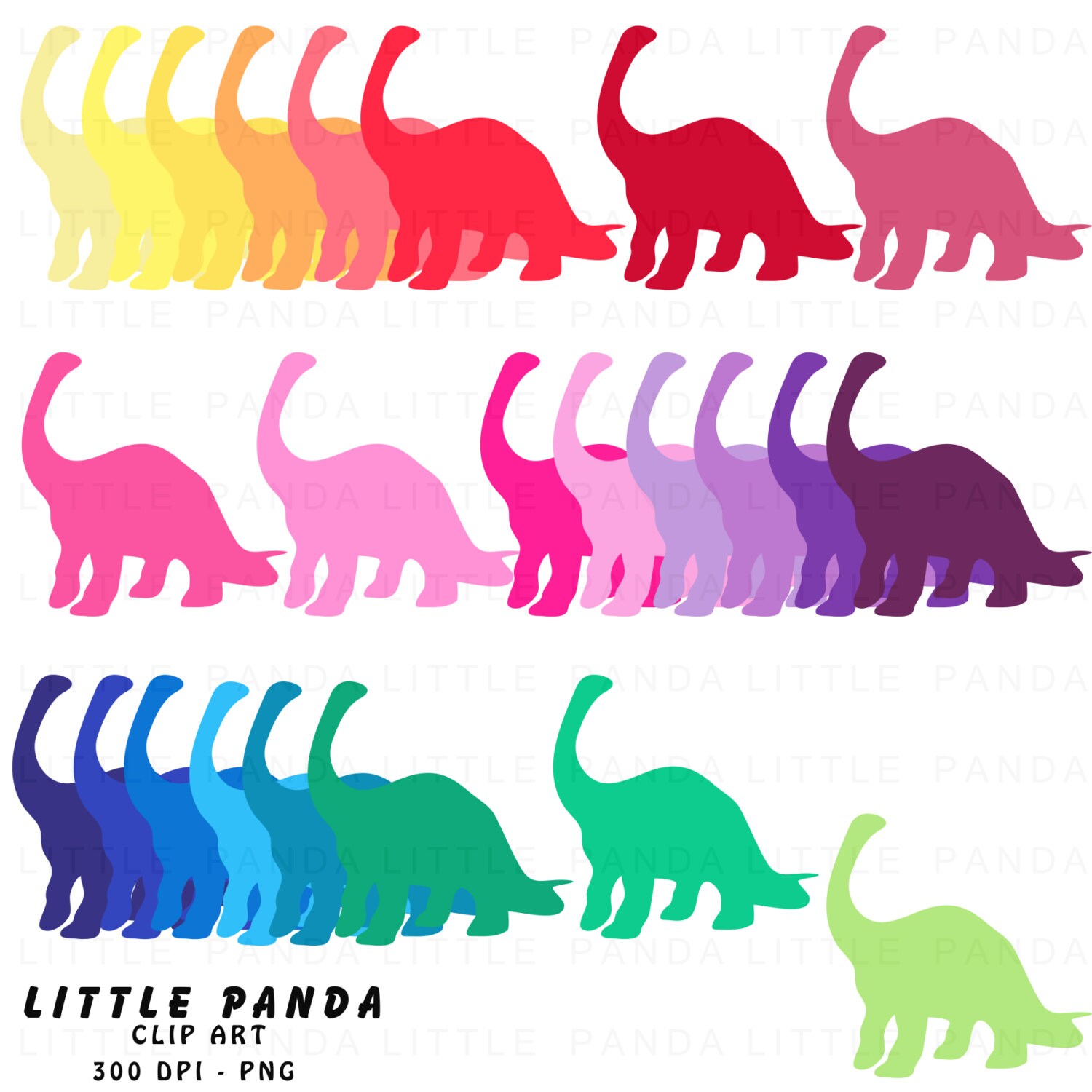 Rainbow Dinosaur Clip Art Instant Download C103 - Etsy
