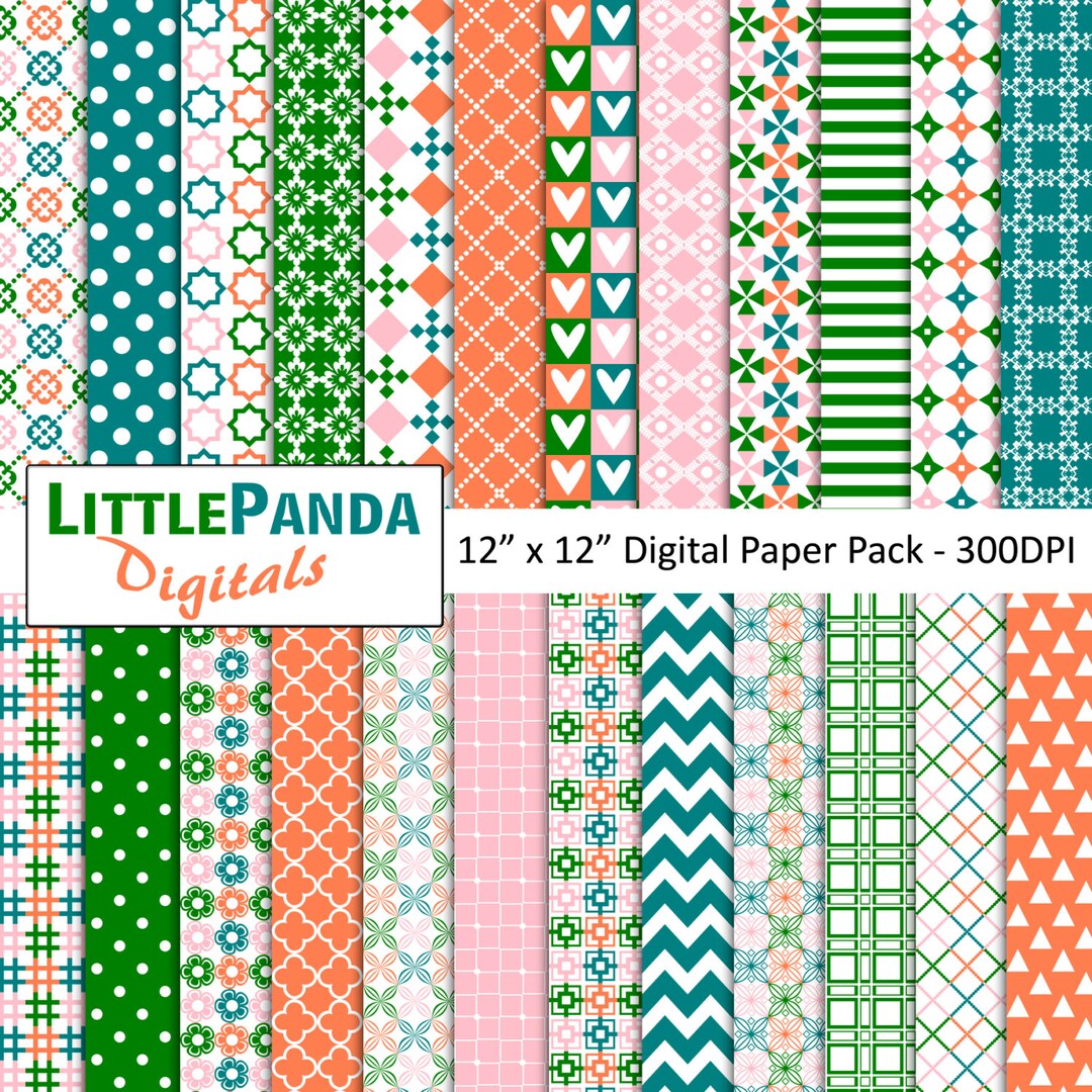 Digital Paper Green Teal Coral Pink Digital Scrapbook Papers 24 Jpg ...