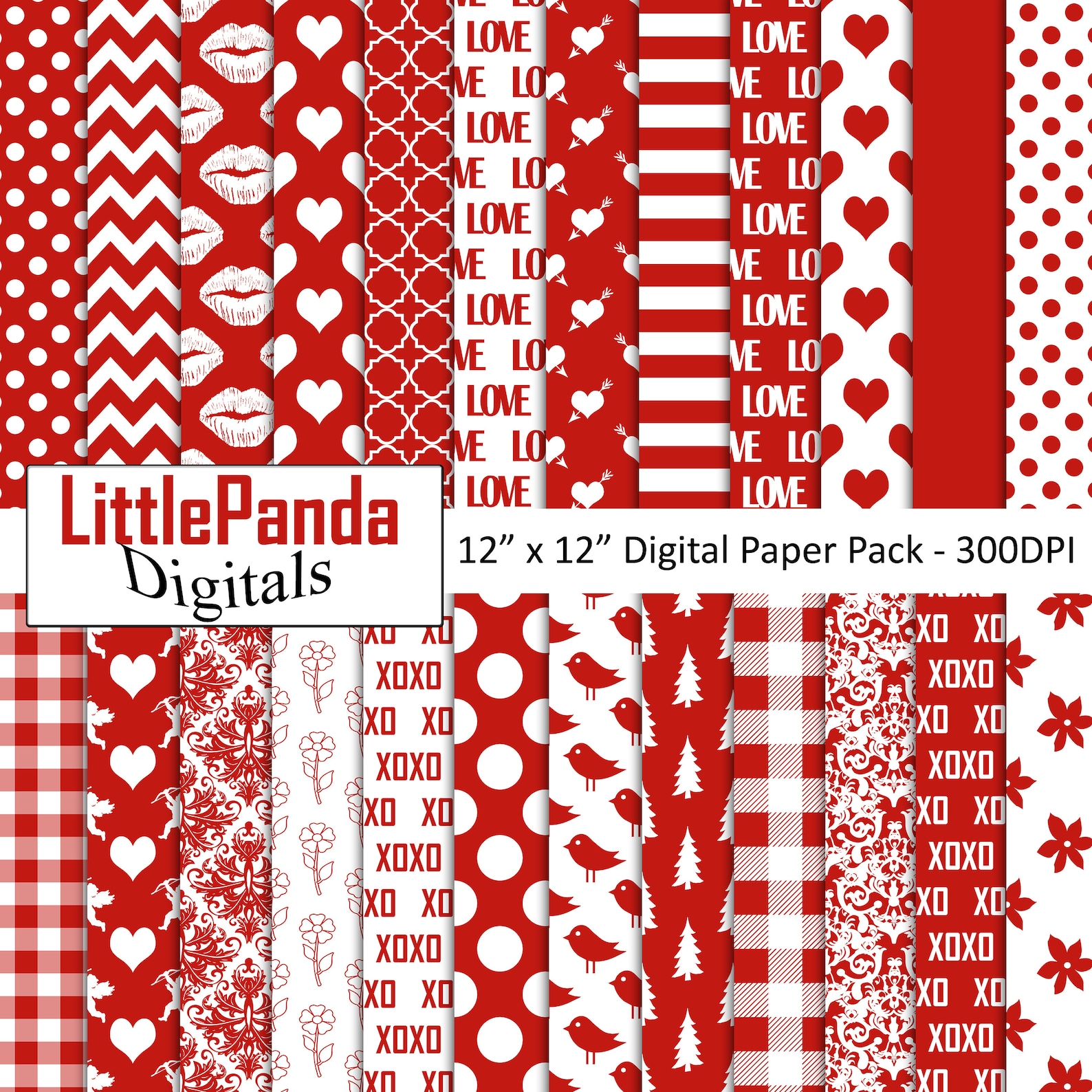 Valentine's Day digital paper love scrapbook paper | Etsy
