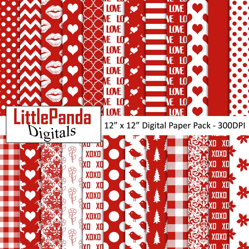 Valentine's Day Digital Paper Love Scrapbook Paper Valentine Pattern ...