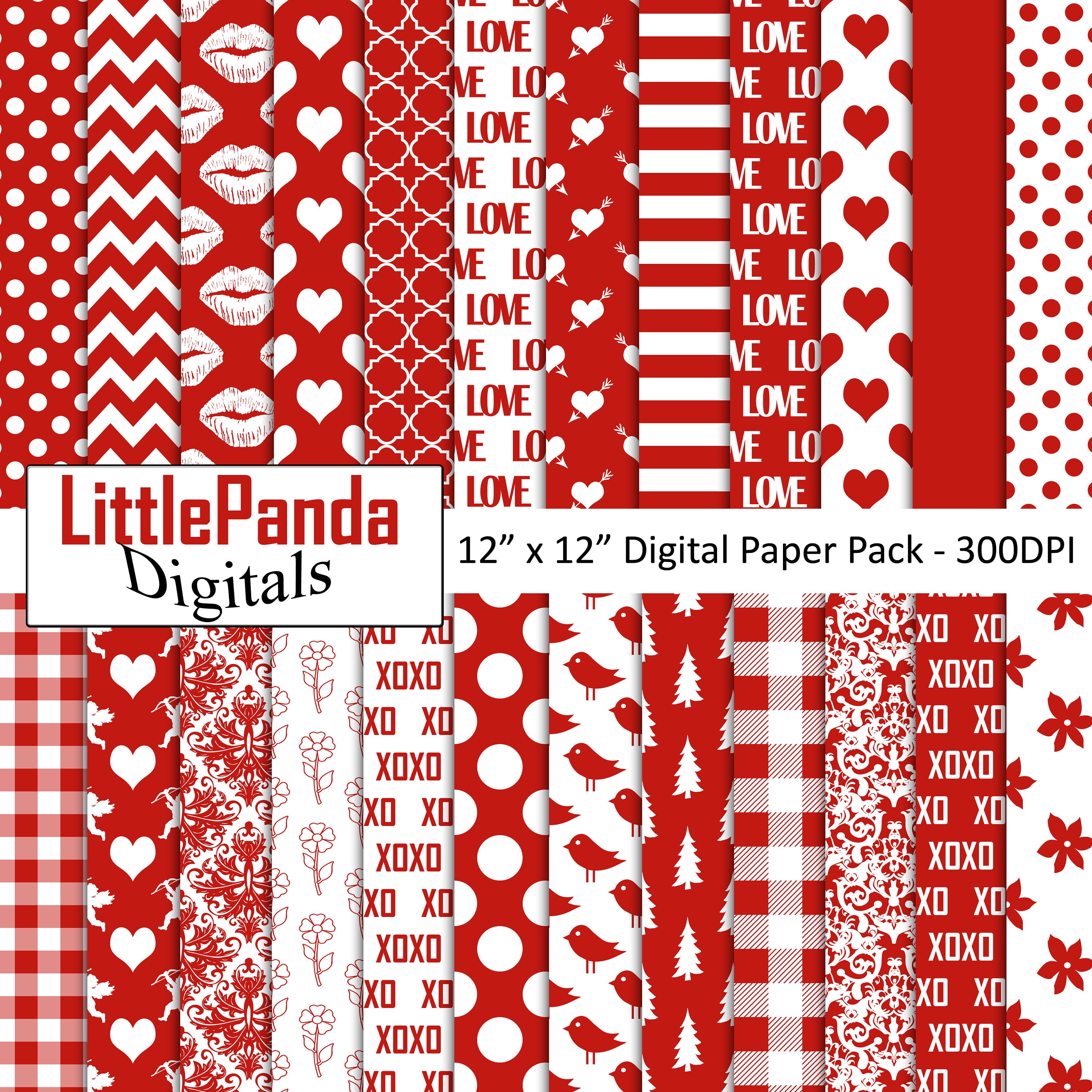 Valentine's Day digital paper love scrapbook paper | Etsy