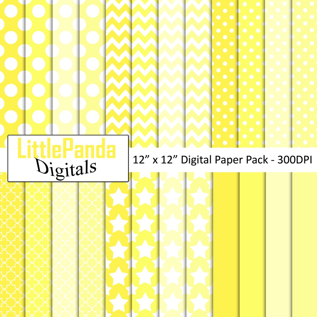 Shades of Yellow Digital Paper, Polka Dots, Chevron, Quatrefoil, Stars ...