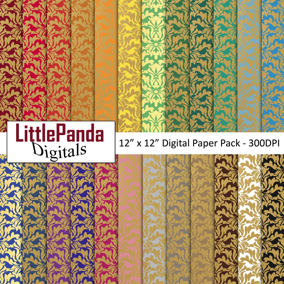 Gold Damask Digital Paper, Scrapbook Paper, Gold Digital Paper, Damask ...
