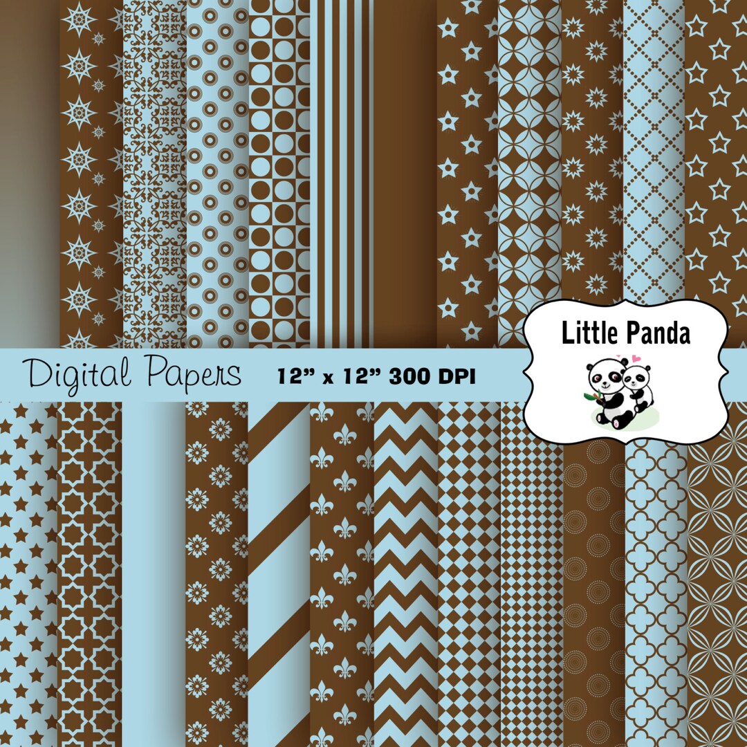 Dark Brown and Light Blue Digital Paper Pack 24 Jpg Files 12 X 12 ...