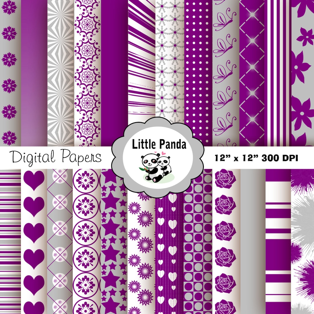 Silver and Purple Digital Scrapbook Paper Pack, 24 Jpg Files 12 X 12 ...