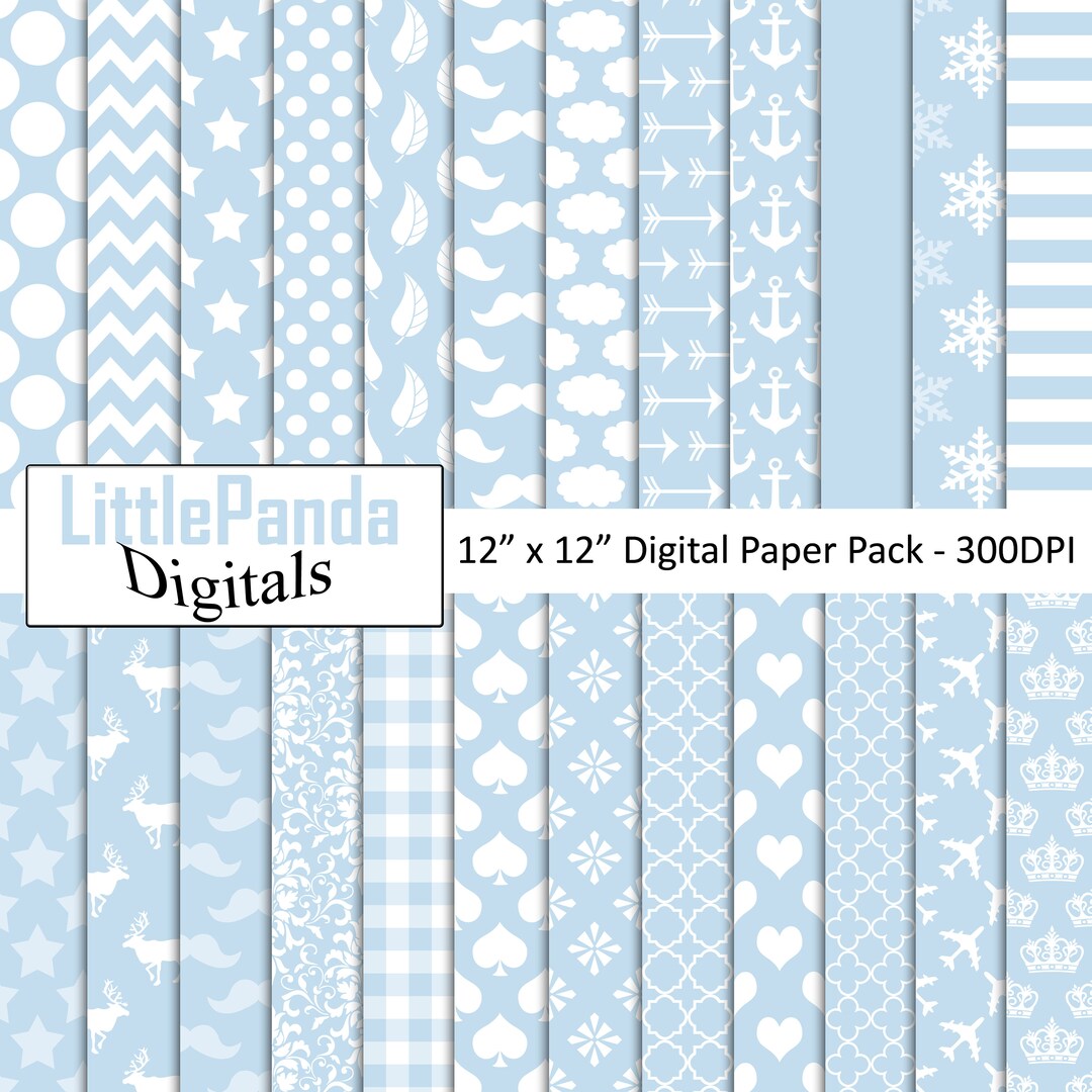 Baby Blue Digital Paper 1st Birthday Scrapbook Pages Clouds Anchor ...