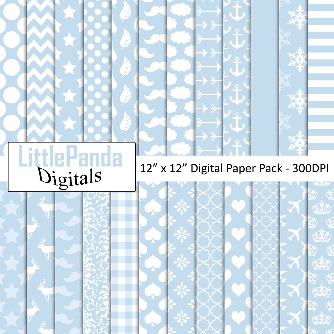 Baby Blue Digital Paper 1st Birthday Scrapbook Pages Clouds | Etsy
