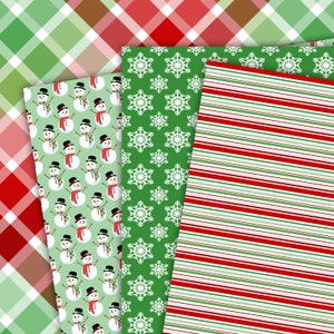 Snowman Digital Paper, Snowflake Patterns, Plaid, Winter, Holiday ...