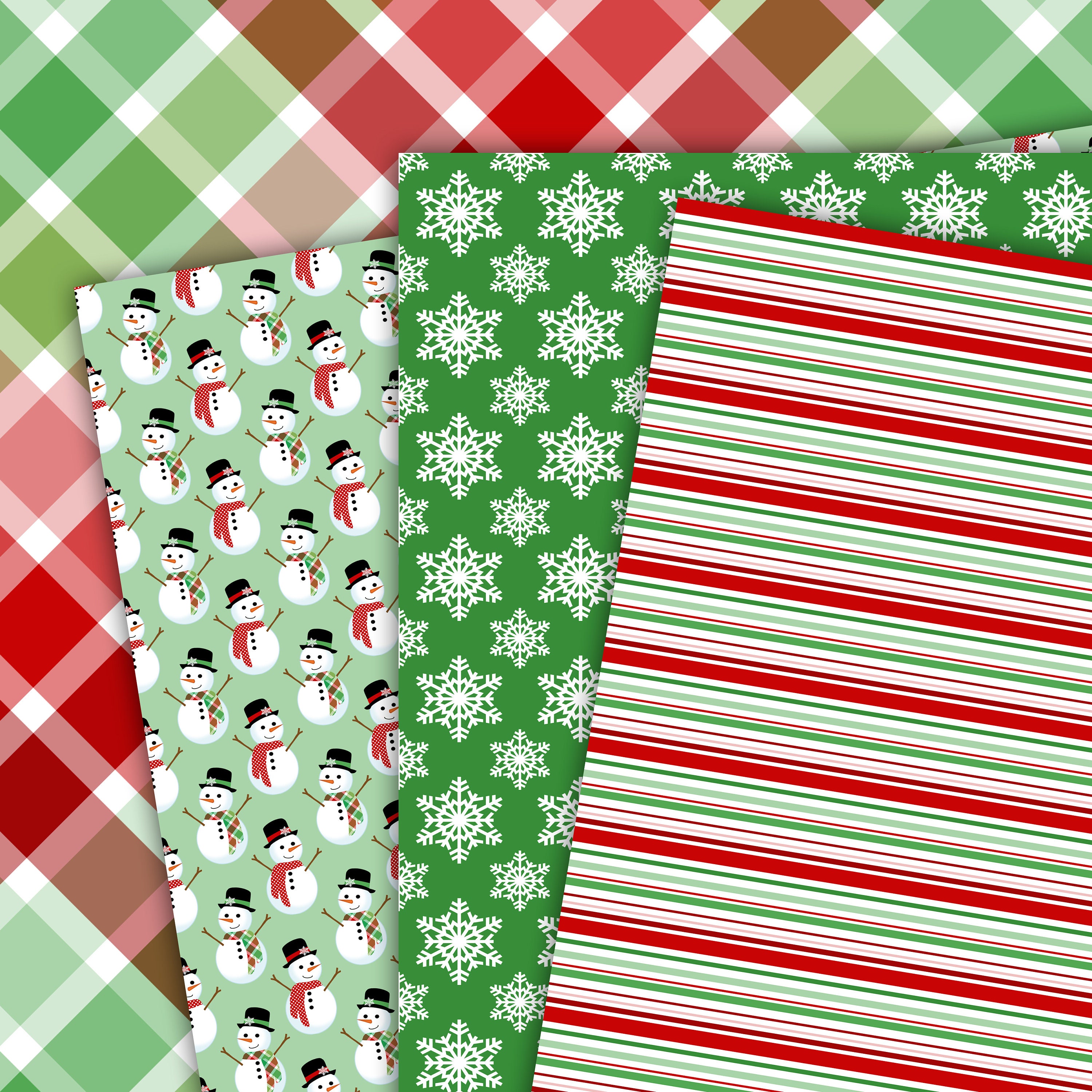 Snowman Digital Paper Snowflake Patterns Plaid Winter - Etsy