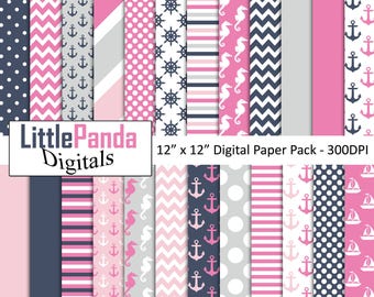 Nautical Digital Paper | Etsy