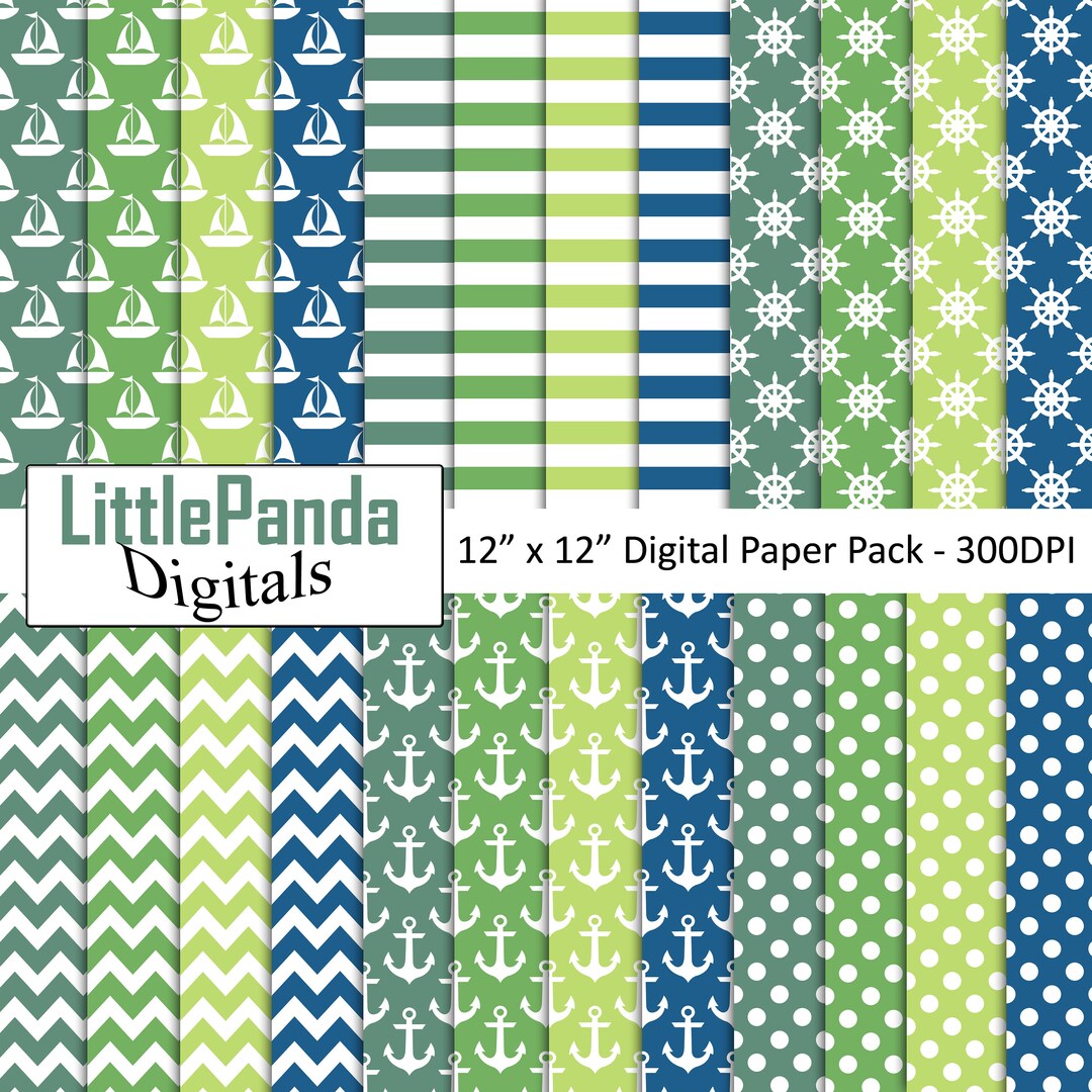 Nautical Digital Paper Anchor Background Boat Scrapbook Paper Polka ...