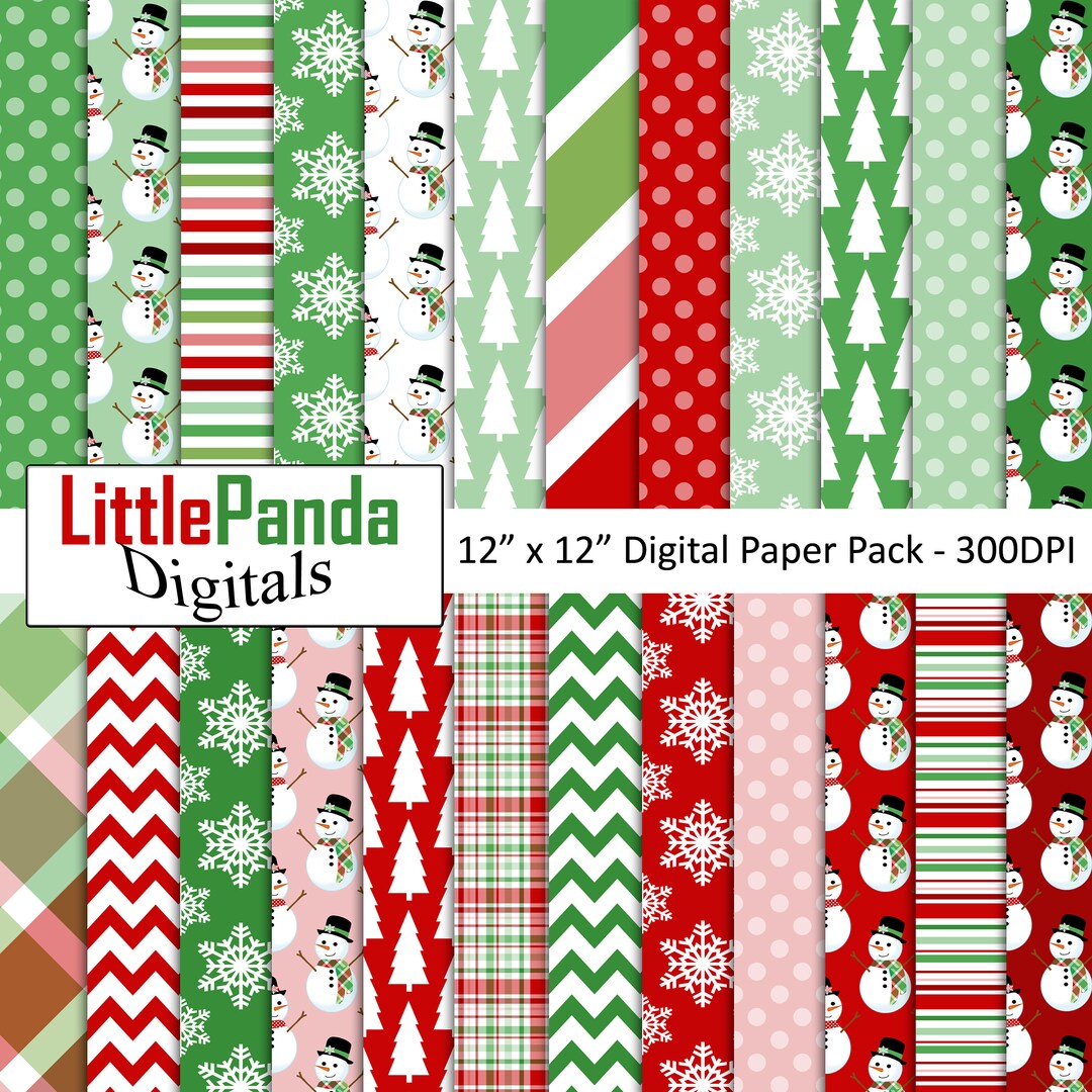 Snowman Digital Paper, Snowflake Patterns, Plaid, Winter, Holiday ...