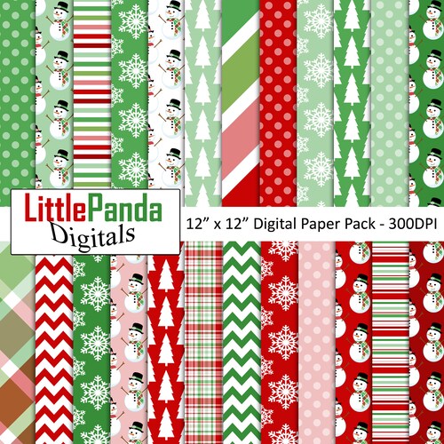 Santa Digital Paper Snowflake Plaid Winter Candy Cane - Etsy