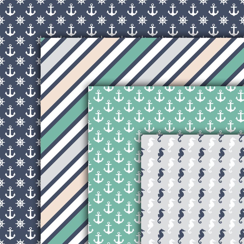 Nautical Digital Paper Scrapbook Papers Wallpaper - Etsy