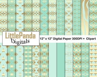 Mint Digital Paper | Etsy