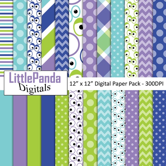 Monsters Digital Paper Monsters Scrapbook Papers Commercial | Etsy