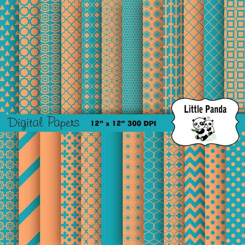 Teal Blue and Tan Digital Scrapbooking Papers 24 Jpg Files 12 X 12 ...