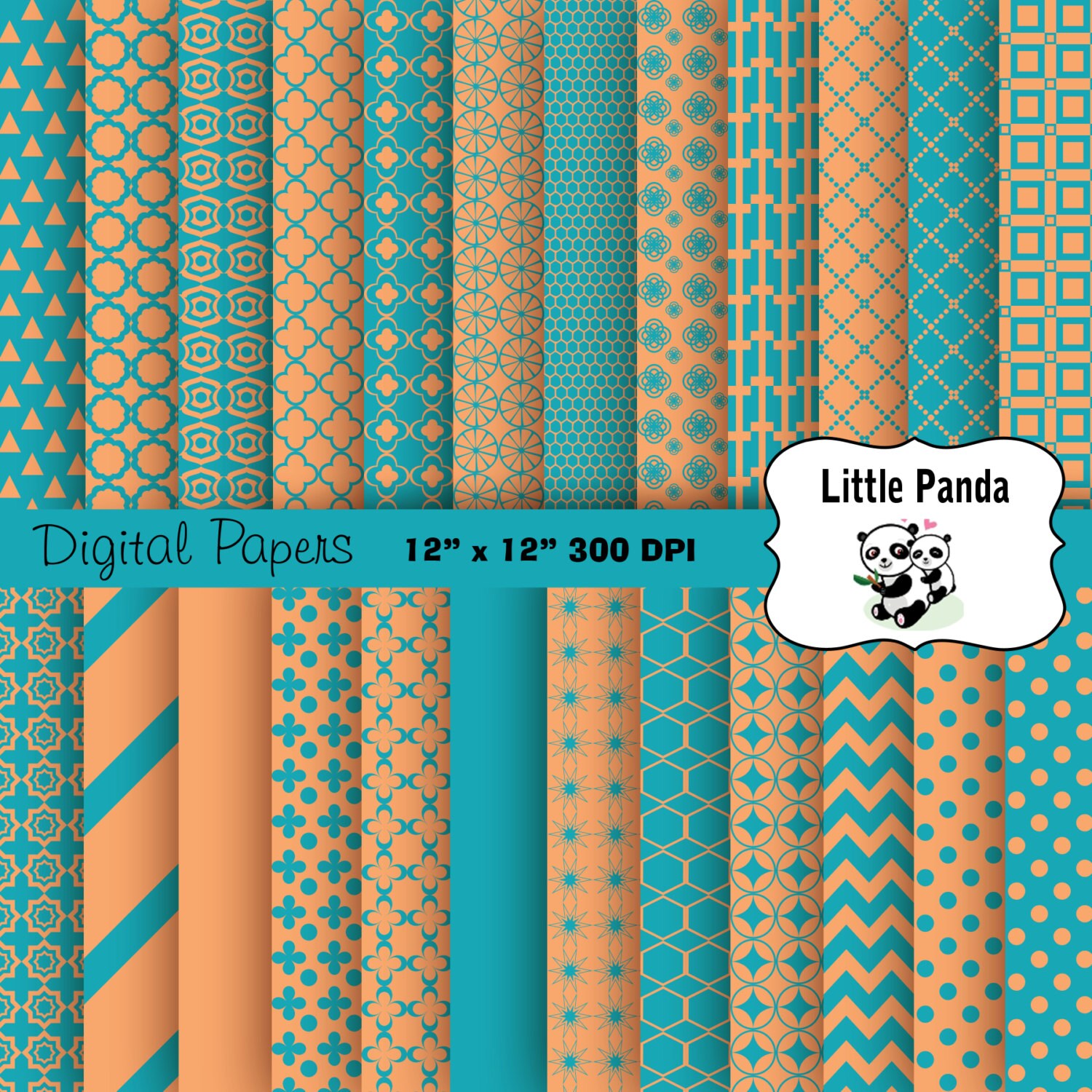 Teal Blue and Tan Digital Scrapbooking Papers 24 Jpg Files 12 - Etsy
