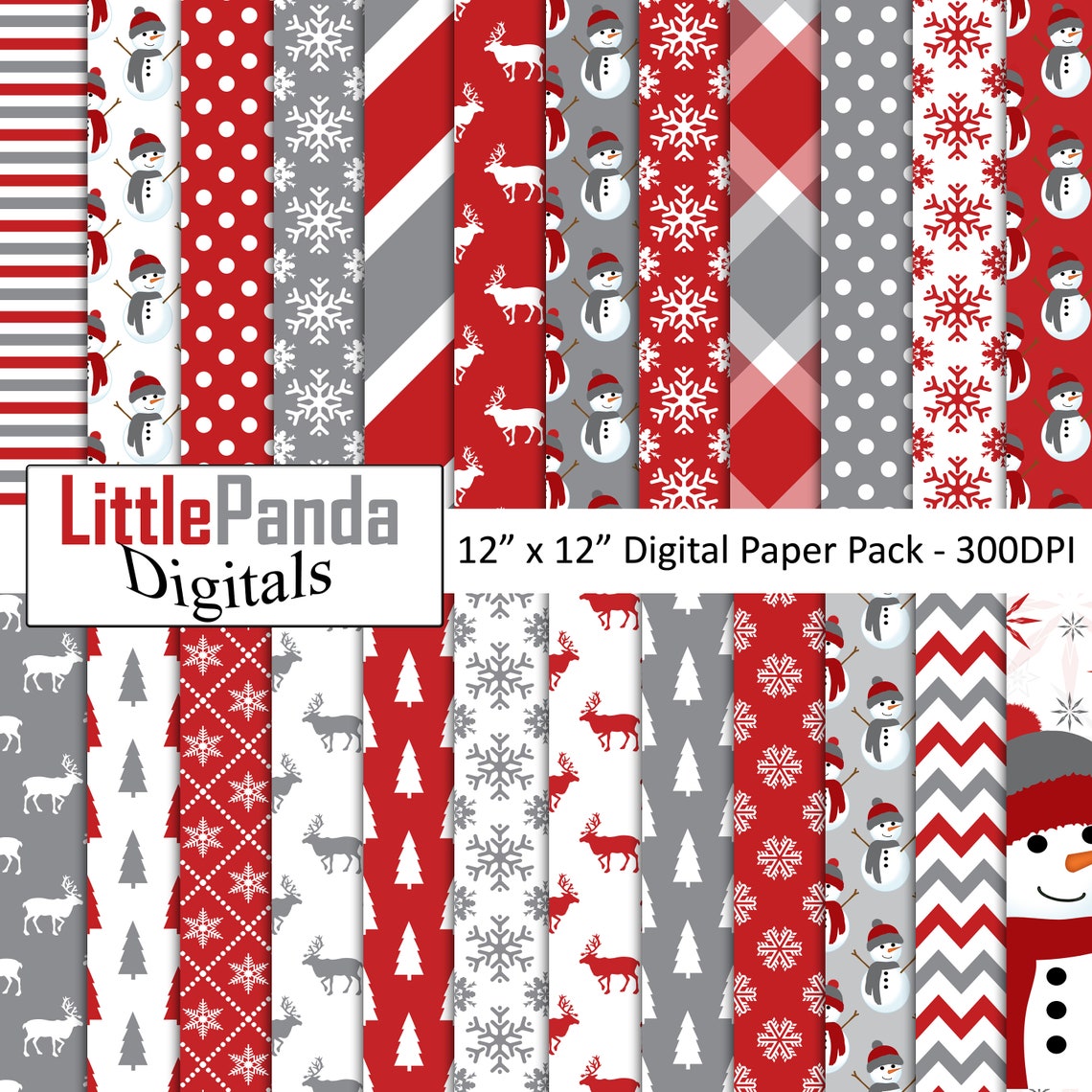 Snowman Digital Paper Snowflake Patterns Plaid Winter - Etsy Canada