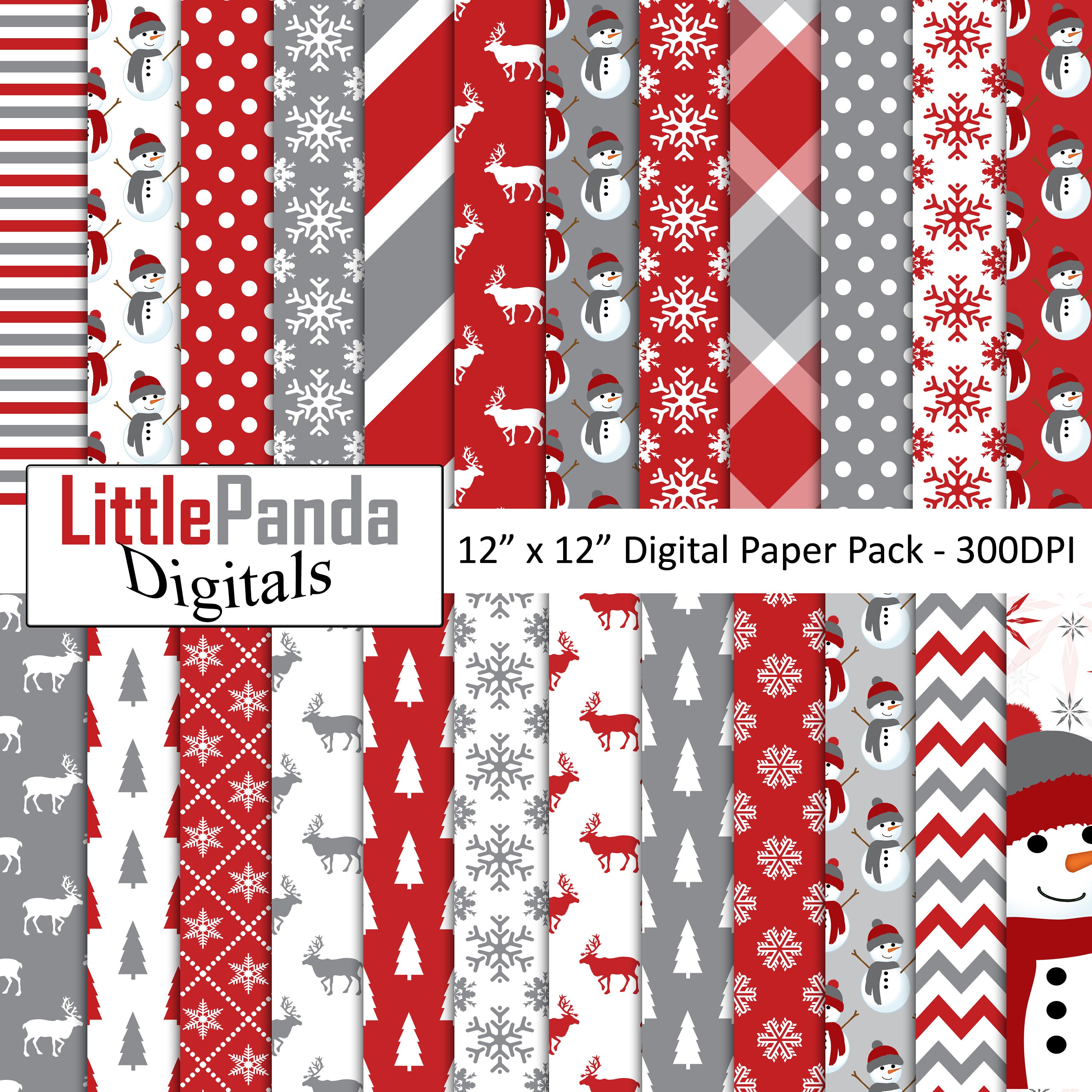 Snowman Digital Paper Snowflake Patterns Plaid Winter - Etsy