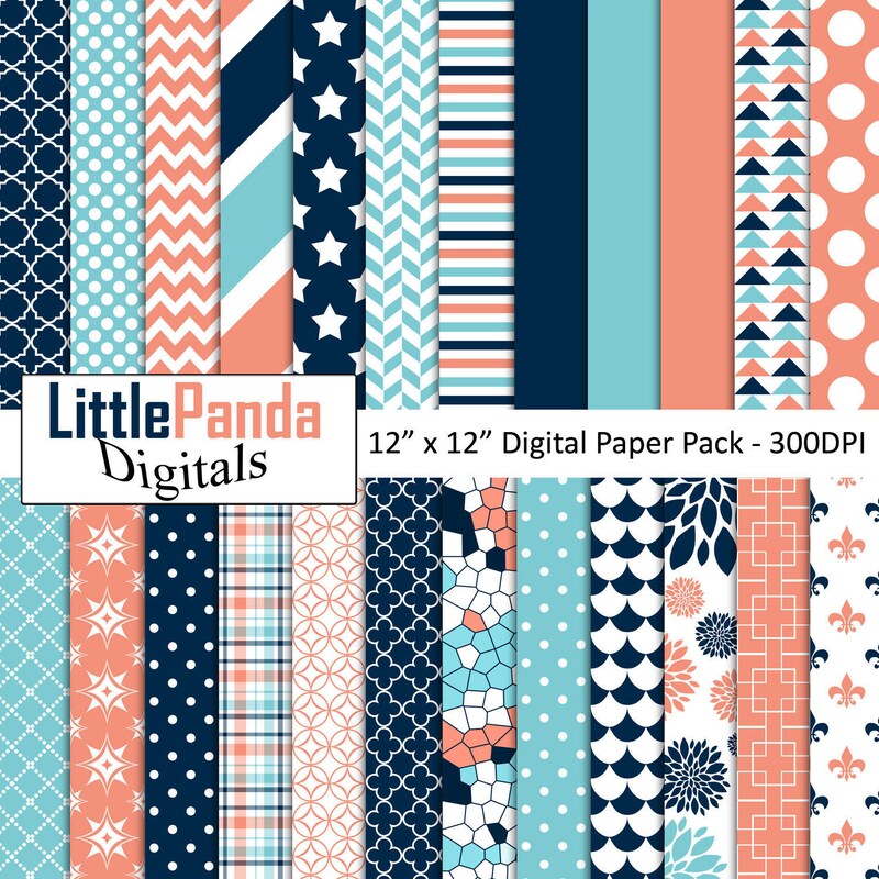 Coral Digital Paper - Etsy