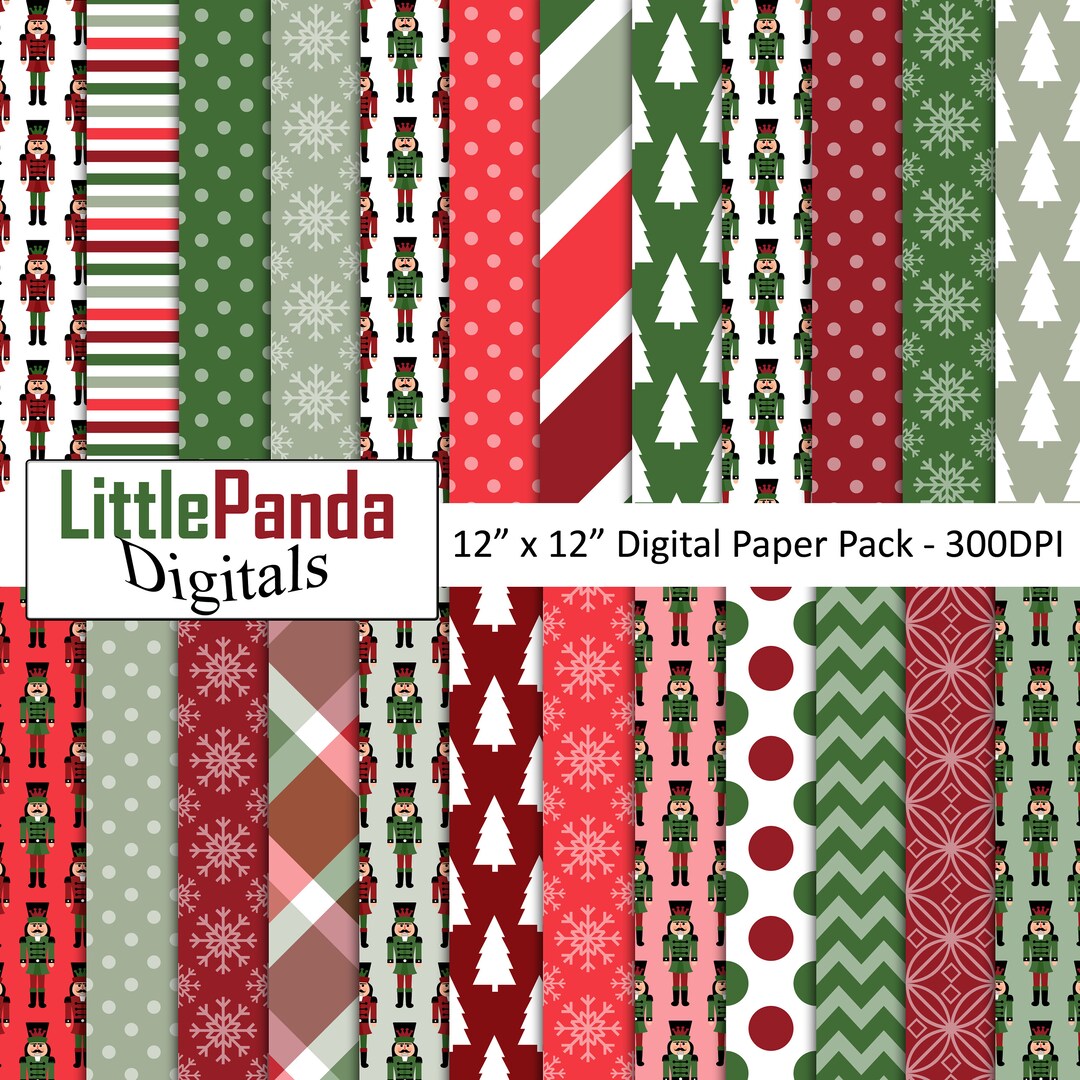 Christmas Nutcracker Digital Paper, Snowflake, Polka Dots, Winter ...