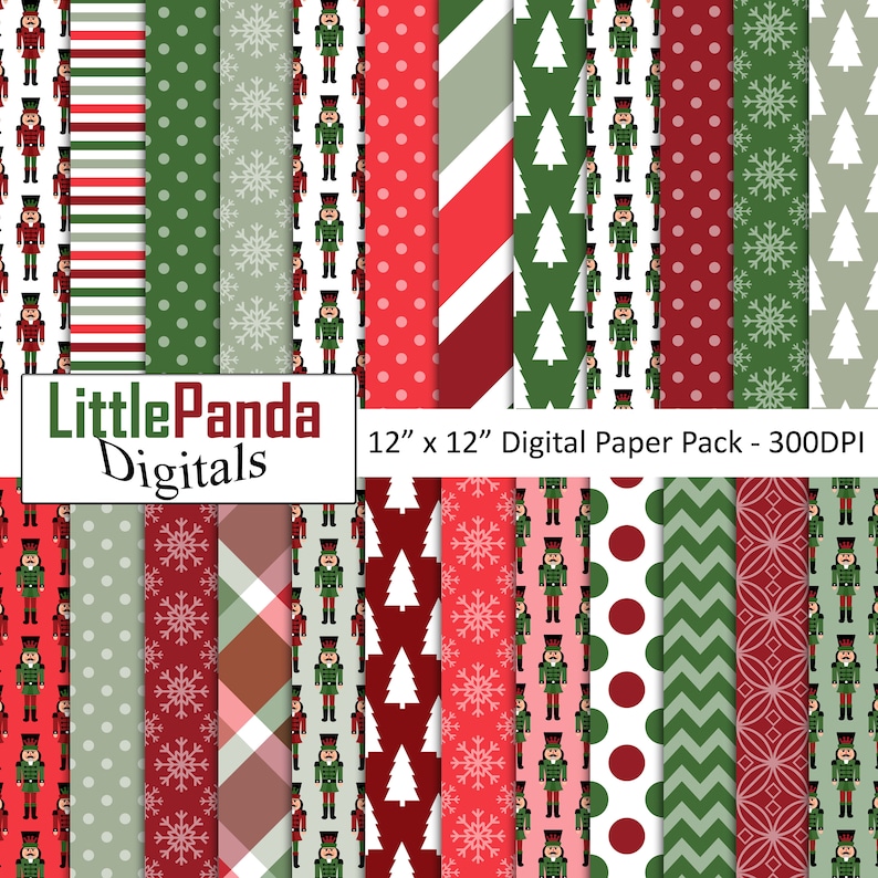 Christmas Nutcracker Digital Paper, Snowflake, Polka Dots, Winter ...