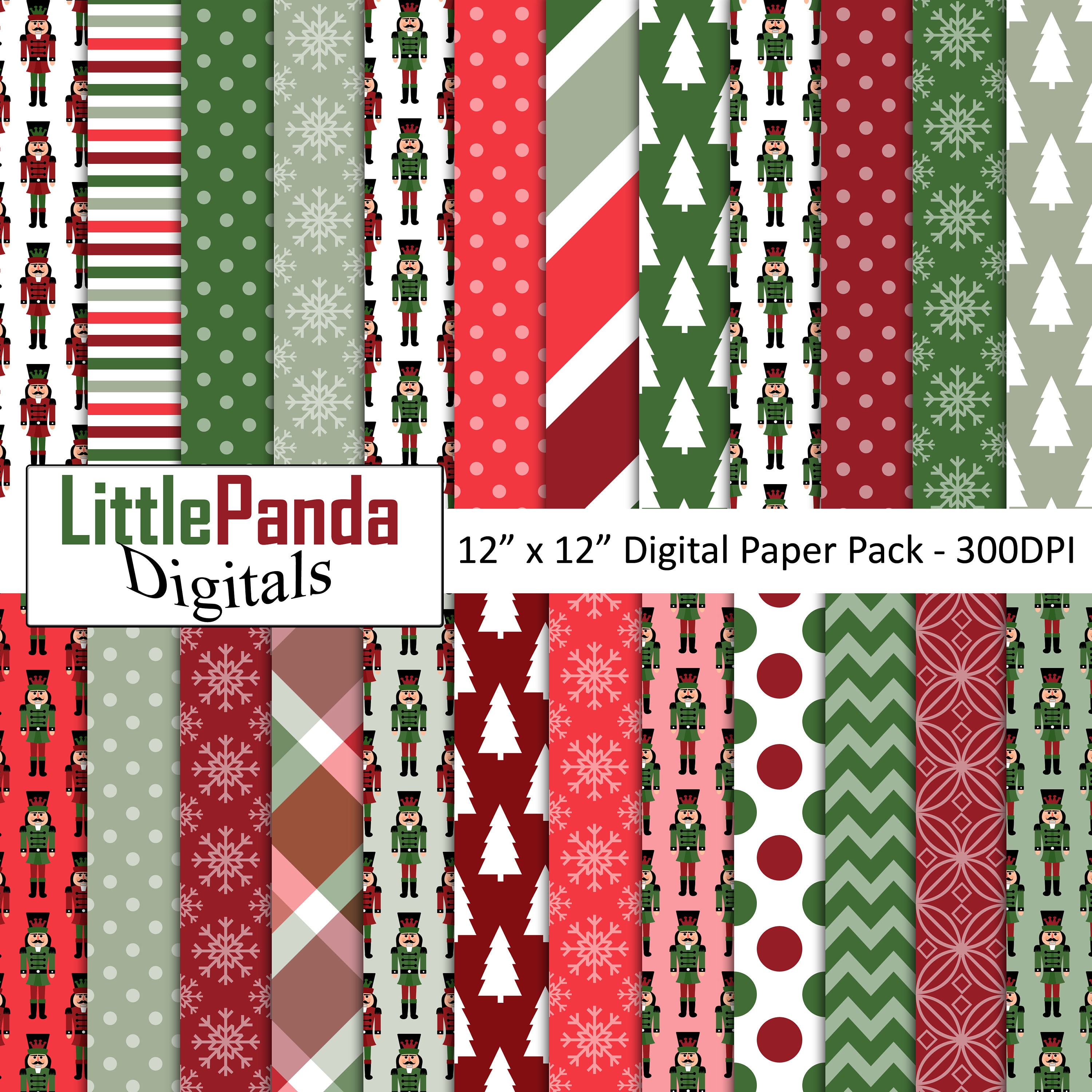 Christmas Nutcracker Digital Paper, Snowflake, Polka Dots, Winter ...