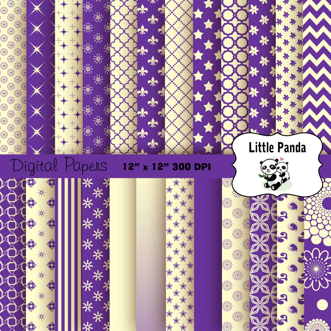Purple and Cream Digital Paper Pack 24 Jpg Files 12 X 12 - Instant ...